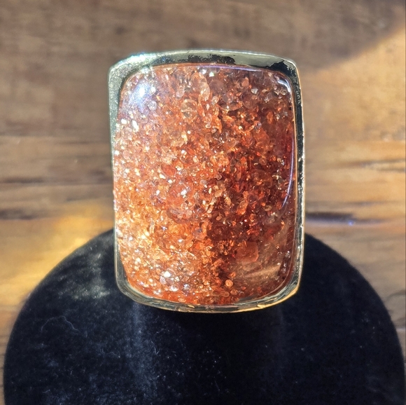 Boutique | Jewelry | Crackled Amber Gold Tone Polished Druzy Faux Quartz Rectangular Statement ...